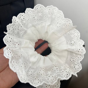 White Ruffle Frill Scrunchie, Large White Lace Hair Scrunchies ...