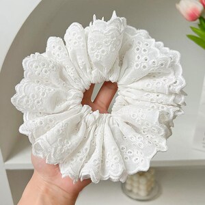 White Ruffle Frill Scrunchie, Large White Lace Hair Scrunchies ...