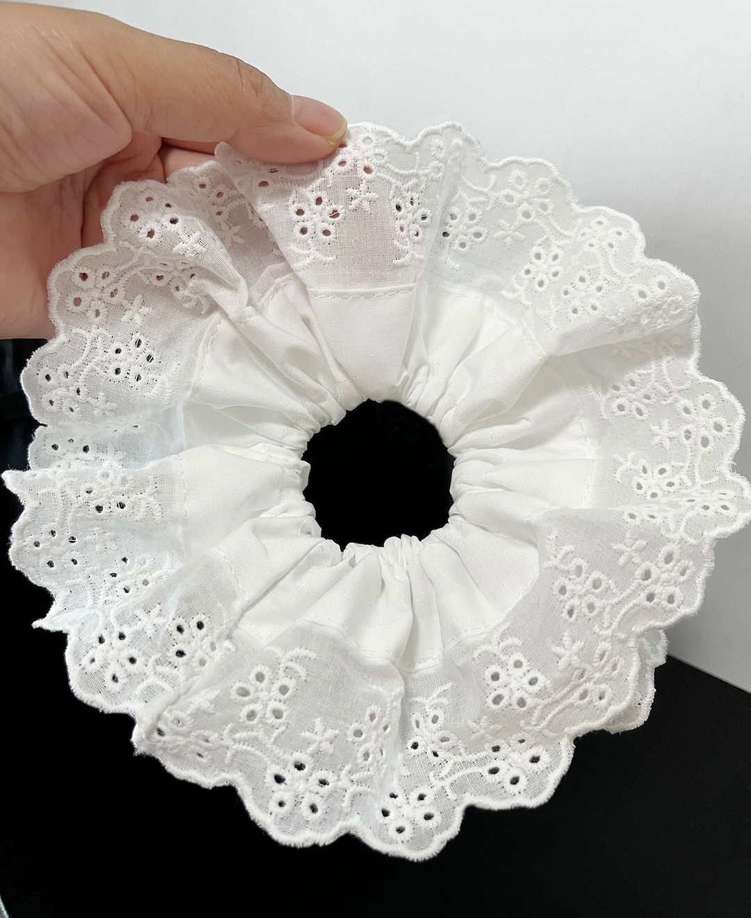 White Ruffle Frill Scrunchie, Large White Lace Hair Scrunchies ...