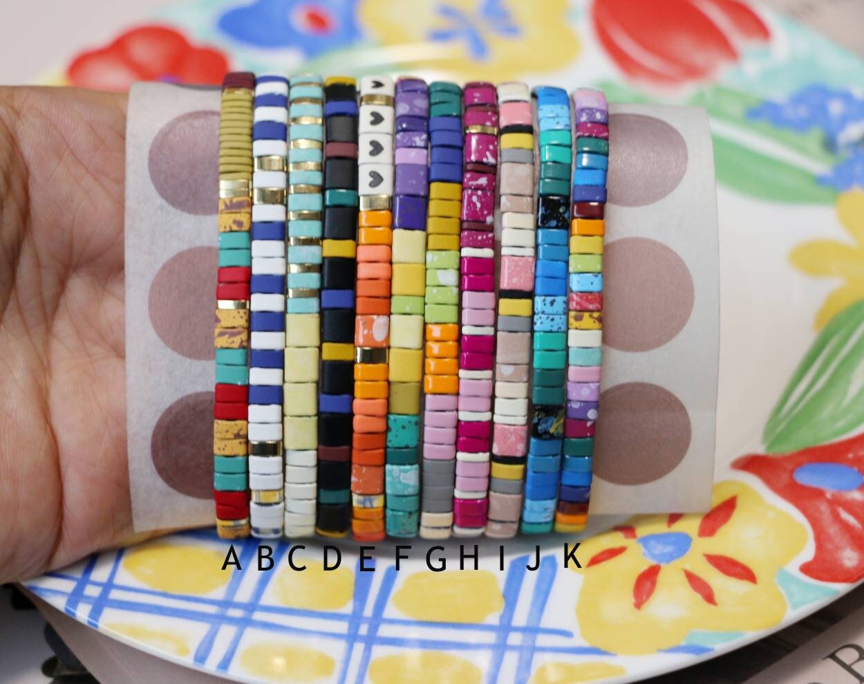 Rainbow Enamel Tile Bracelet Painted Hematite Bead Bracelet | Etsy