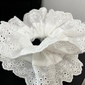 White Ruffle Frill Scrunchie, Large White Lace Hair Scrunchies ...