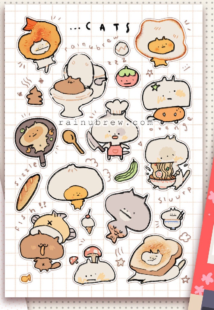 Kawaii Animals X Food 4x6 Vinyl Sticker Sheets - Etsy