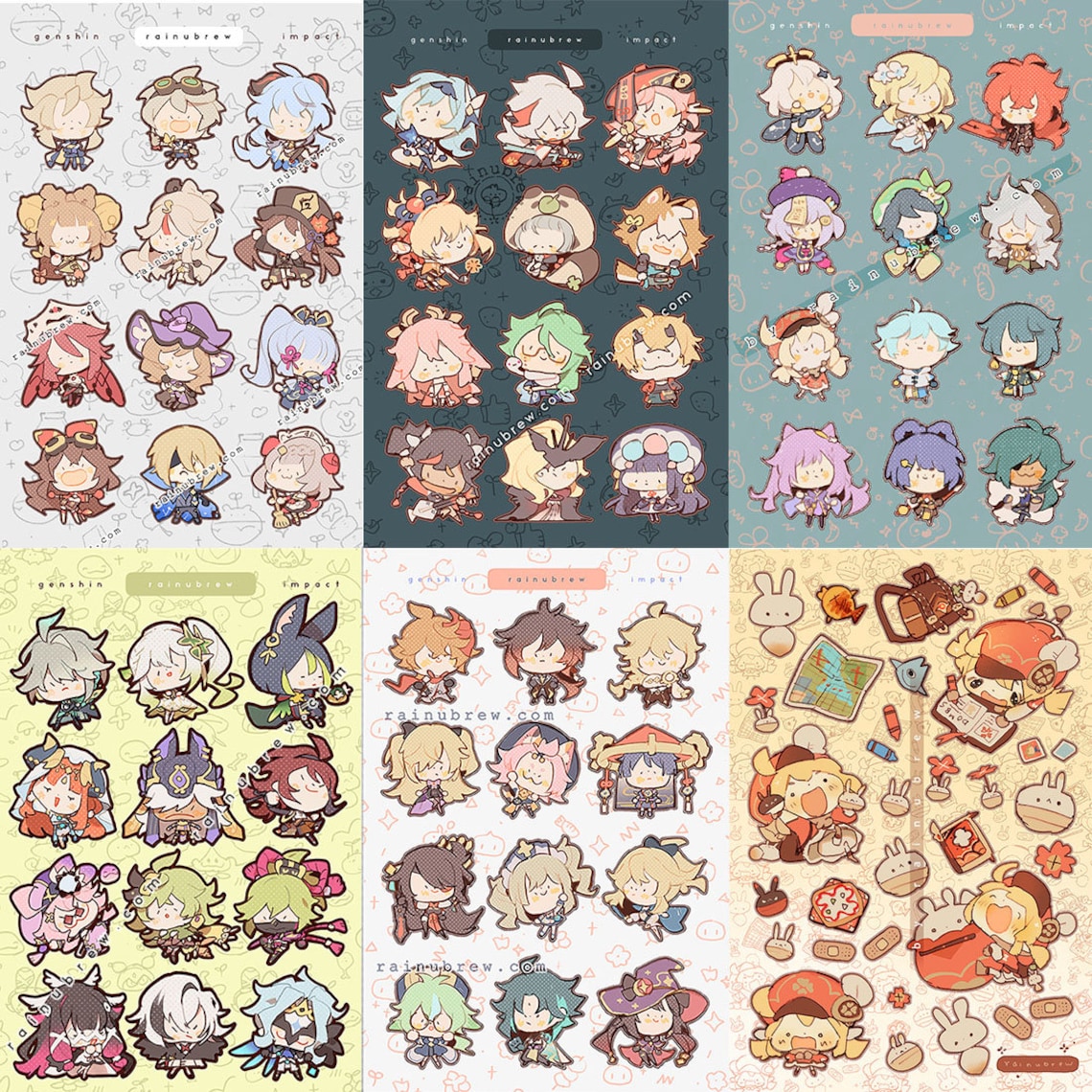 Genshin Impact Vinyl Sticker Sheets White & Teal Collection - Etsy