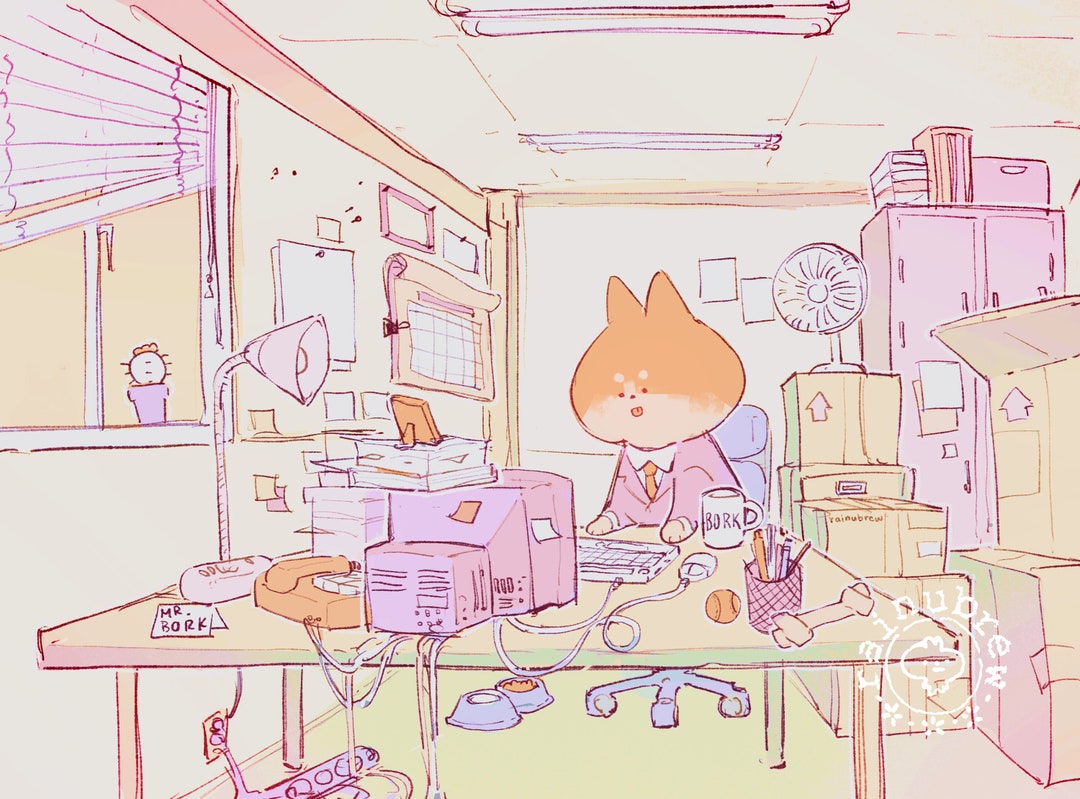 Office Dog Mr. Bork || 4"x6" Mini Print, 11"x17" Poster - Etsy