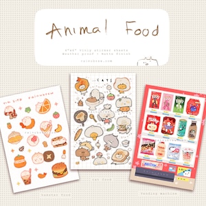 Kawaii Animals X Food || 4"x6" Vinyl Sticker Sheets - Etsy