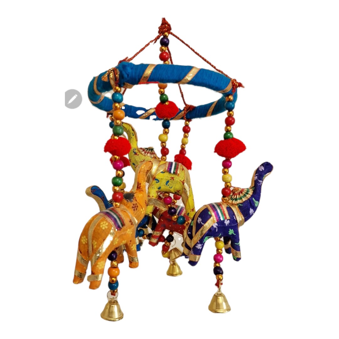 Indian Handcrafted Rajasthan Wind Chime 5 Elephants With Brass Bell ...