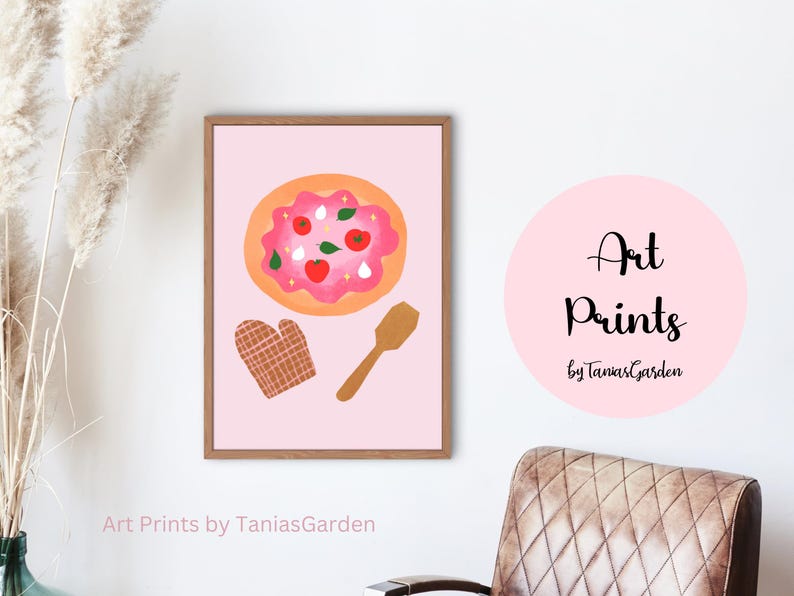 Pink Pizza Kitchen Wall Art – Fun Digital Download, Food Illustration ...