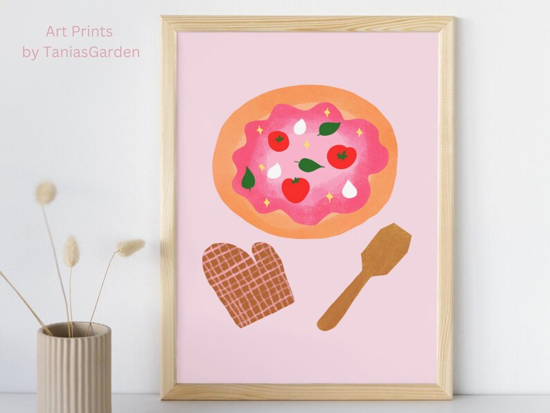 Pink Pizza Kitchen Wall Art – Fun Digital Download, Food Illustration ...