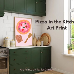 Pink Pizza Kitchen Wall Art – Fun Digital Download, Food Illustration ...