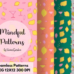 Limoncello Seamless Pattern Set – Lemon Cocktail Digital Paper ...