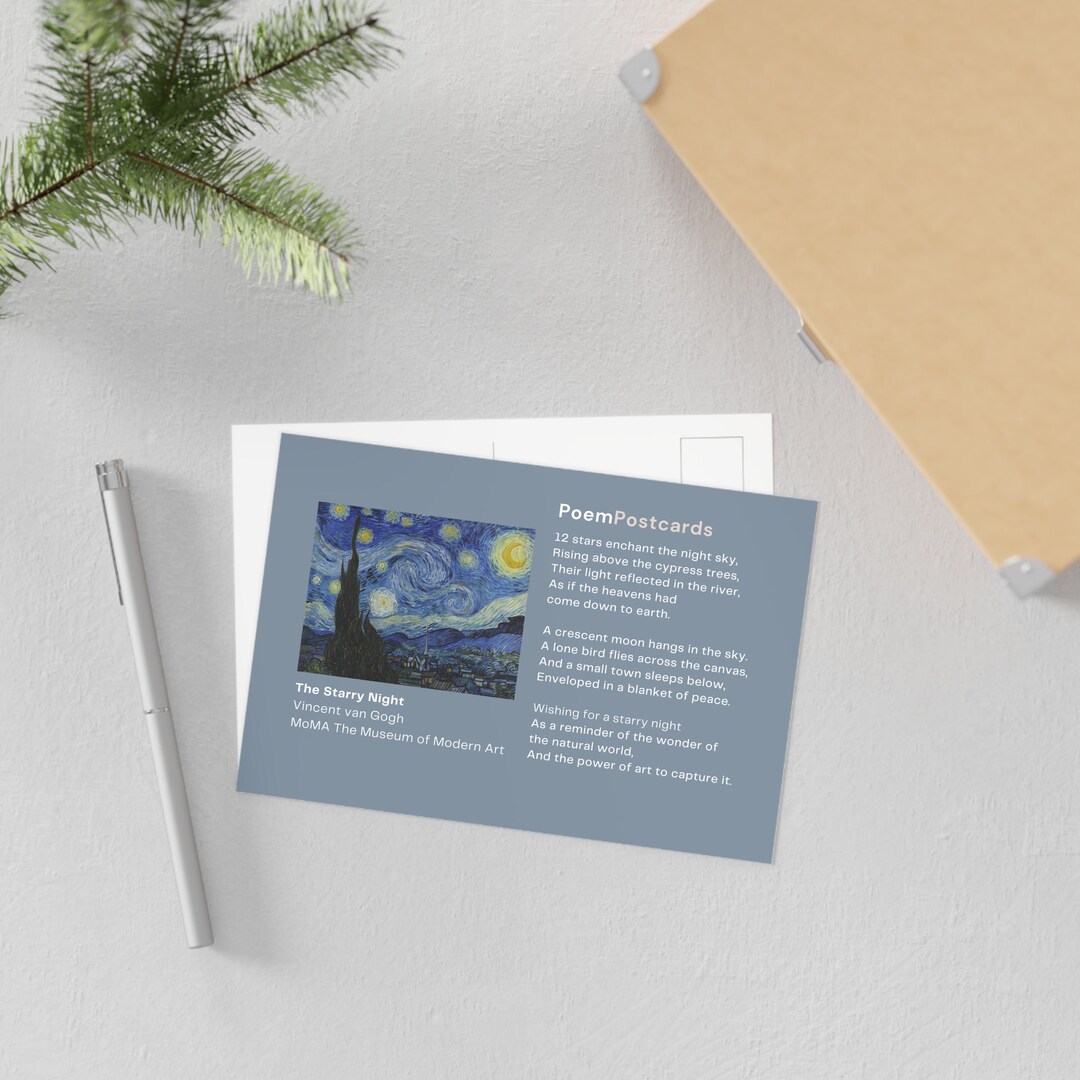 The Starry Night Impressionist Oil Fine Art Poem Postcard Painting ...