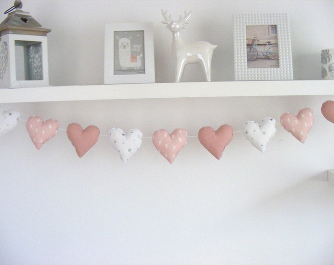 Powder Pink Heart Fabric Garland Nursery Decor Kids Room Decor Nursery ...