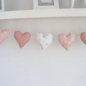 Powder Pink Heart Fabric Garland Nursery Decor Kids Room Decor Nursery ...
