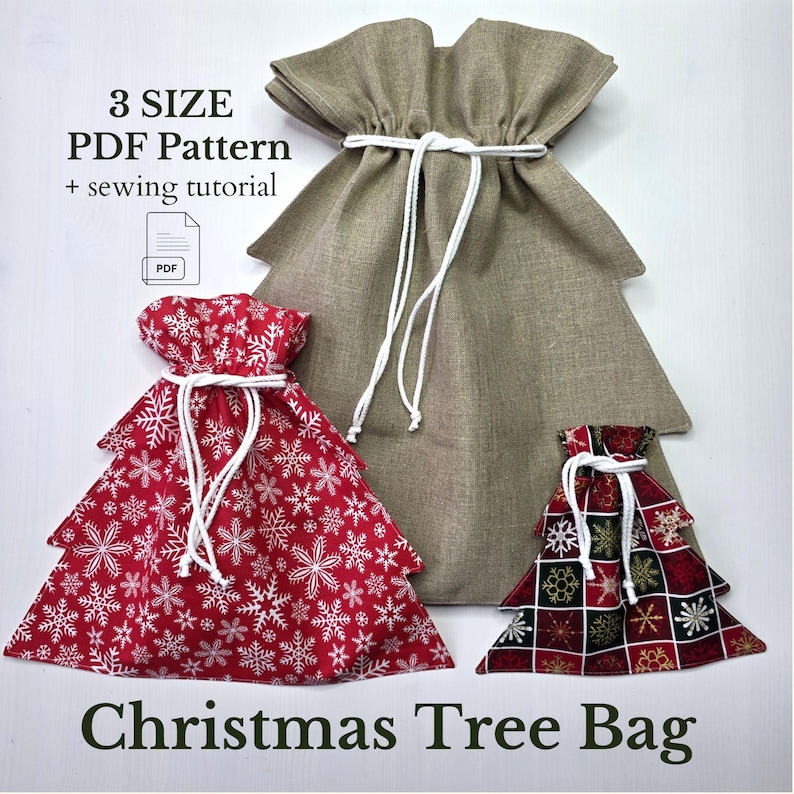 Christmas Tree Gift Bag PDF Pattern, 3 Sizes Sewing Tutorial, Holiday ...