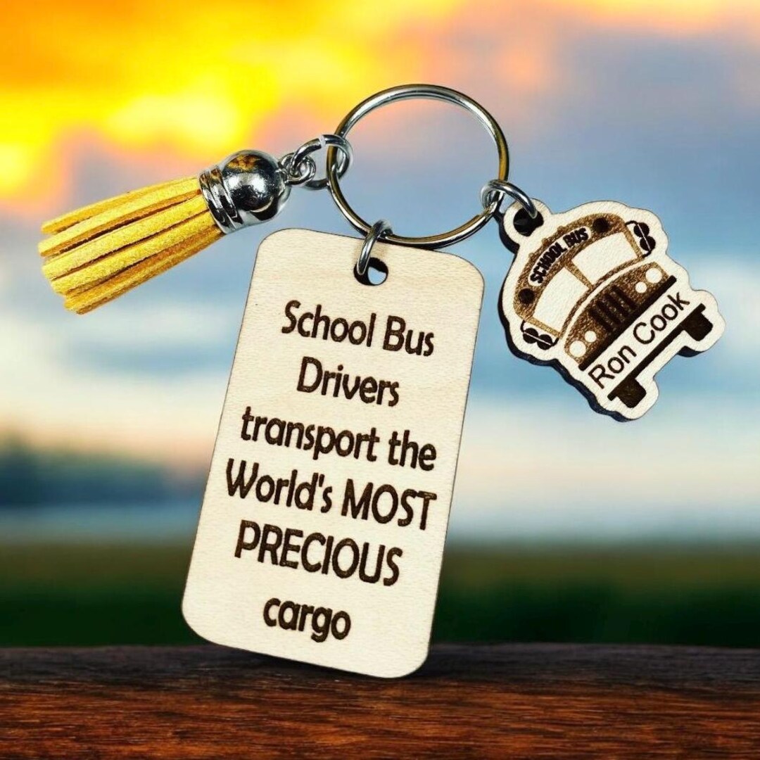 Personalized School Bus Driver Keychain: Laser Cut Wood Appreciation ...