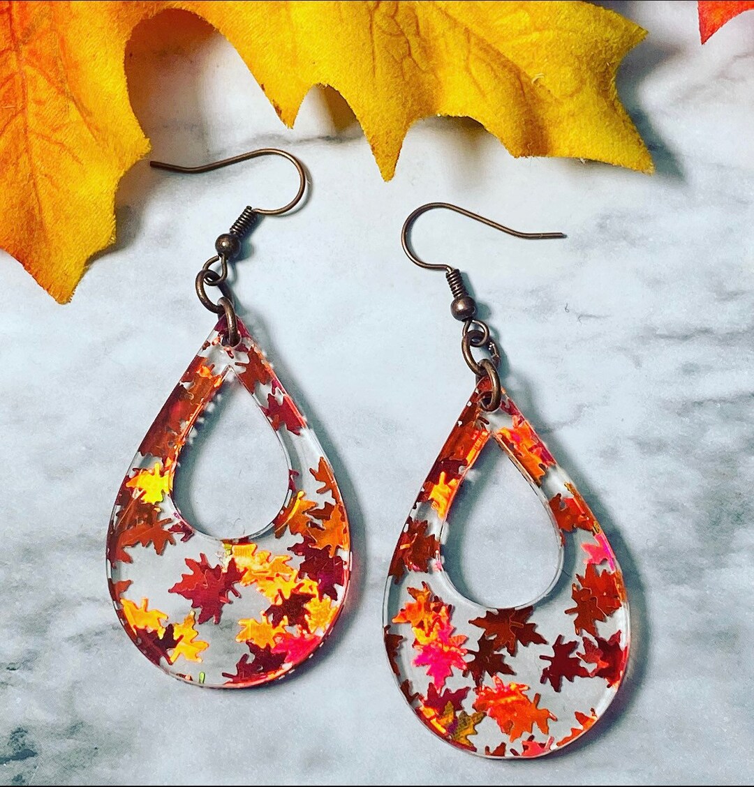 Fall Leaves Teardrop Earrings - Acrylic Earrings - Etsy