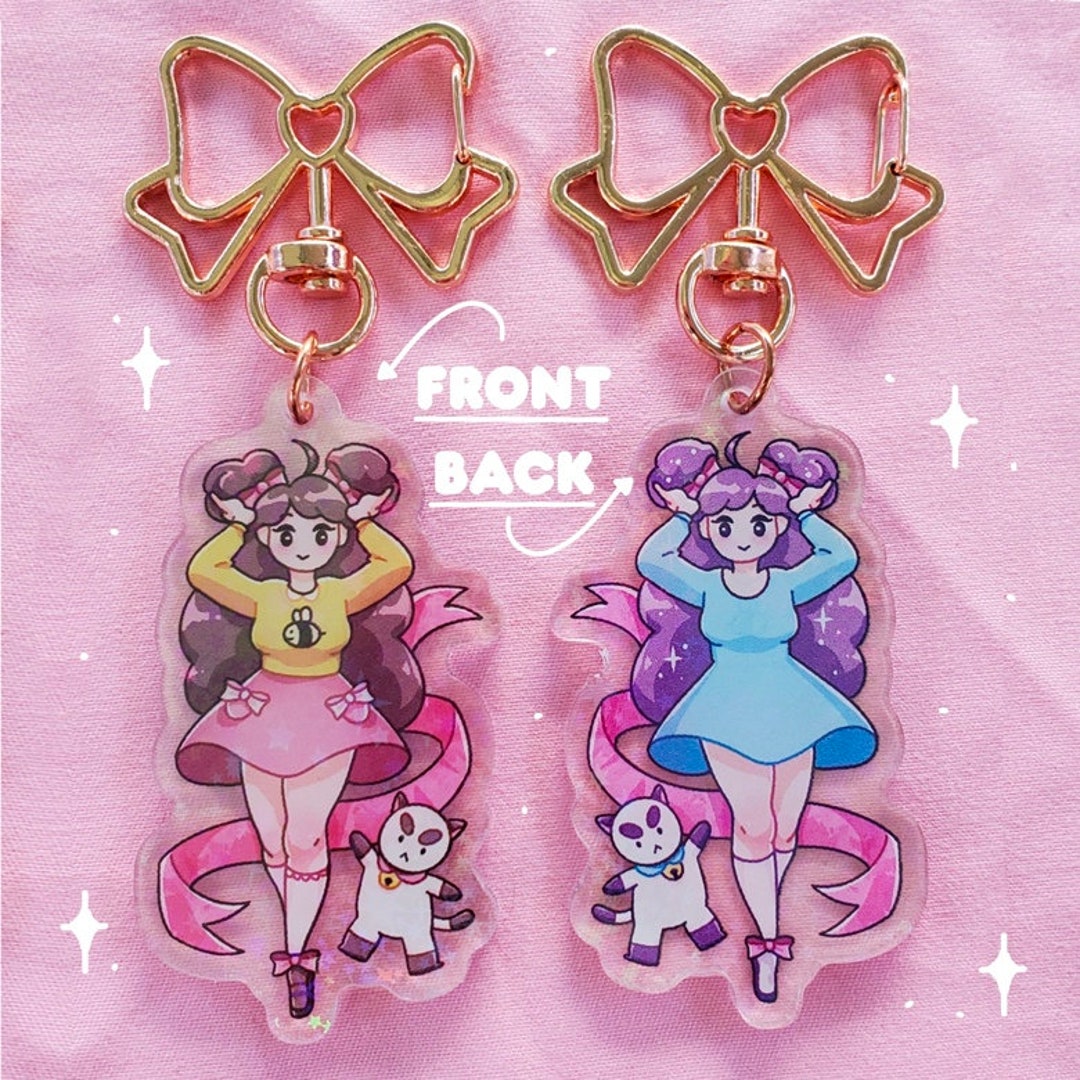 Holographic Bee & Pup Cat Keychain Cute Cartoon Acrylic Keychain - Etsy
