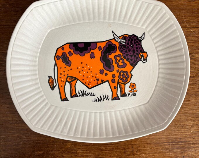 Ironstone Beefeater Cow Plate, Vintage Psychedelic Cow Platter, Wall ...