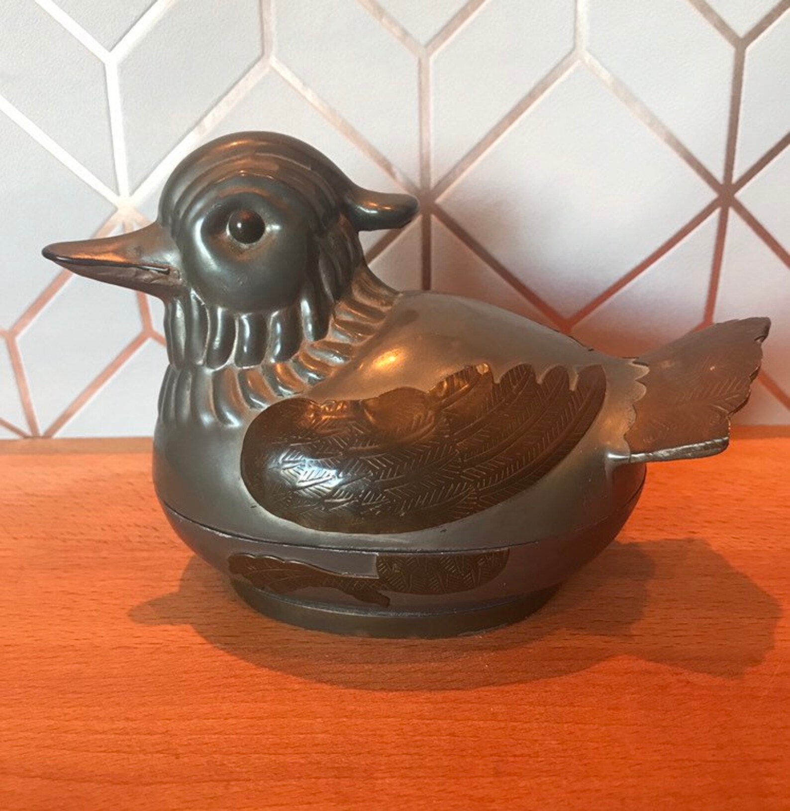 Vintage Pewter & Brass Duck Trinket Box - Etsy