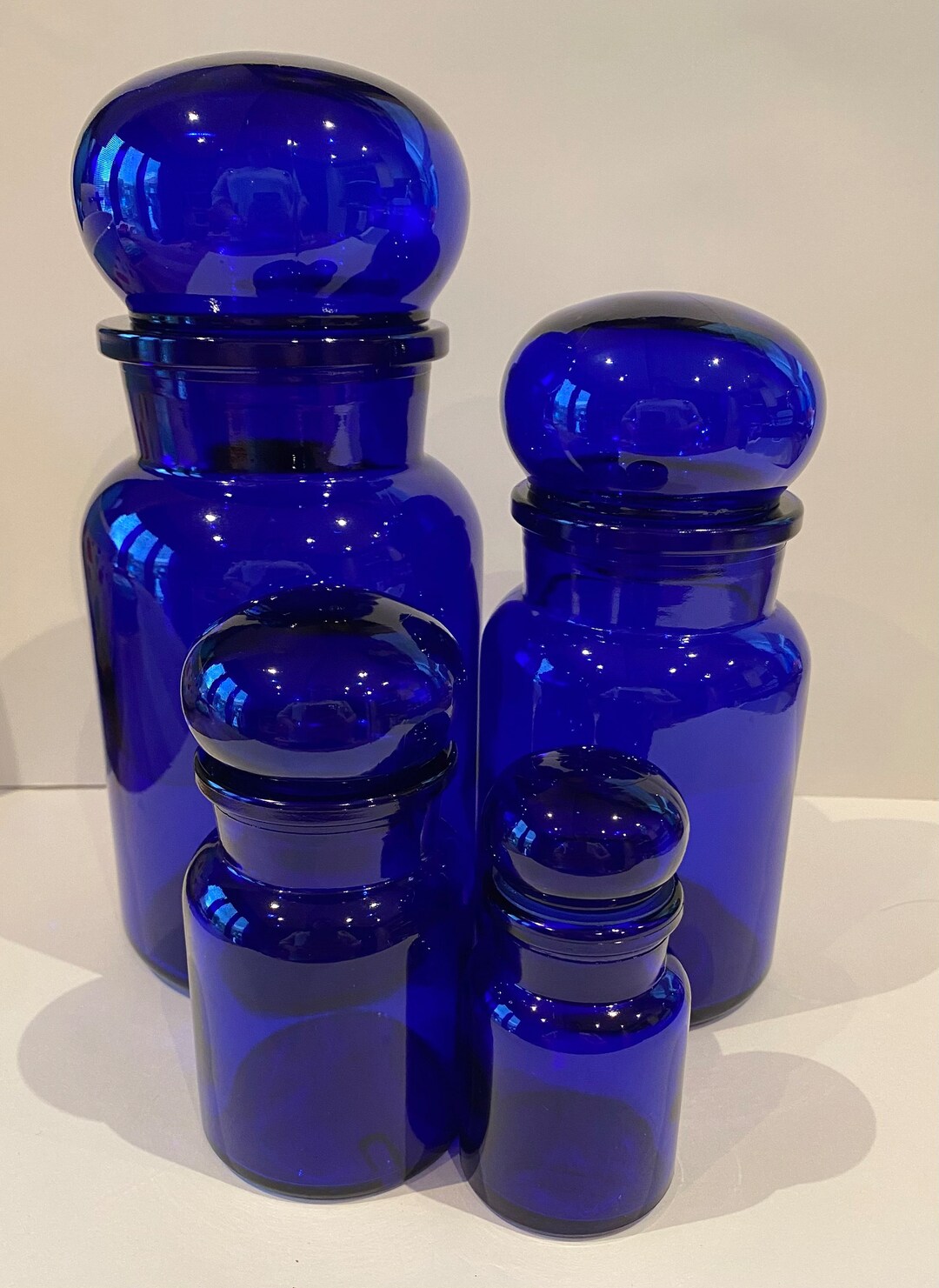 Blue Glass Belgian Apothecary Jars, Storage Jars, Bubble Jars, Not ...