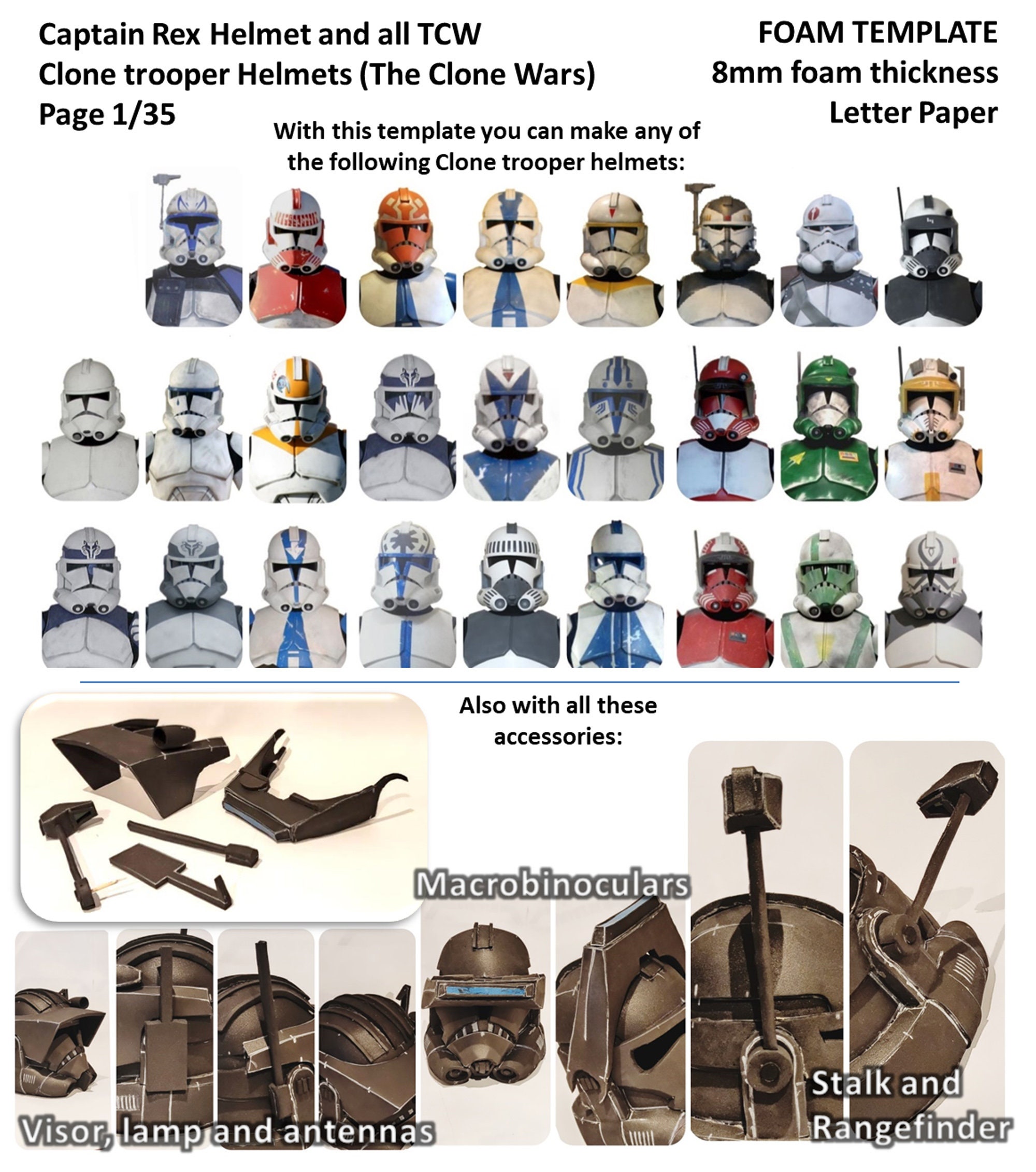 All TCW Clonetrooper Helmets Foam Templates | Etsy