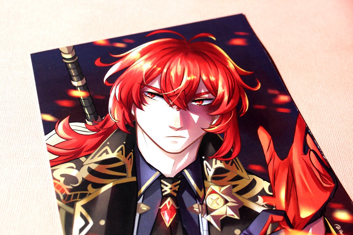 Genshin Impact Diluc A5 Character Portrait Print | Etsy