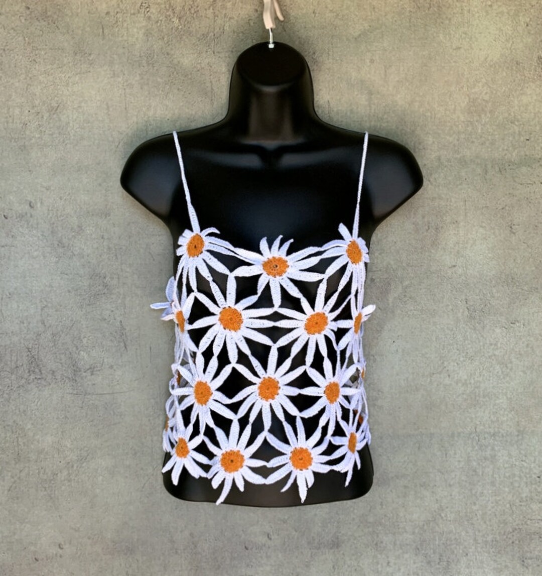 Crochet Cotton Daisy Tank Top: White Lace Beach Top - Etsy