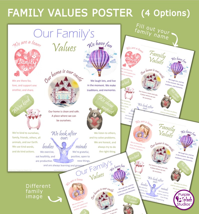 Family Values Poster & 9 Goal Worksheets to Bring Your Family Closer ...