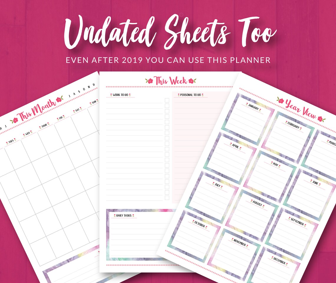 2019 Monthly Planner Printable, Weekly Planner Printable, Daily Planner ...