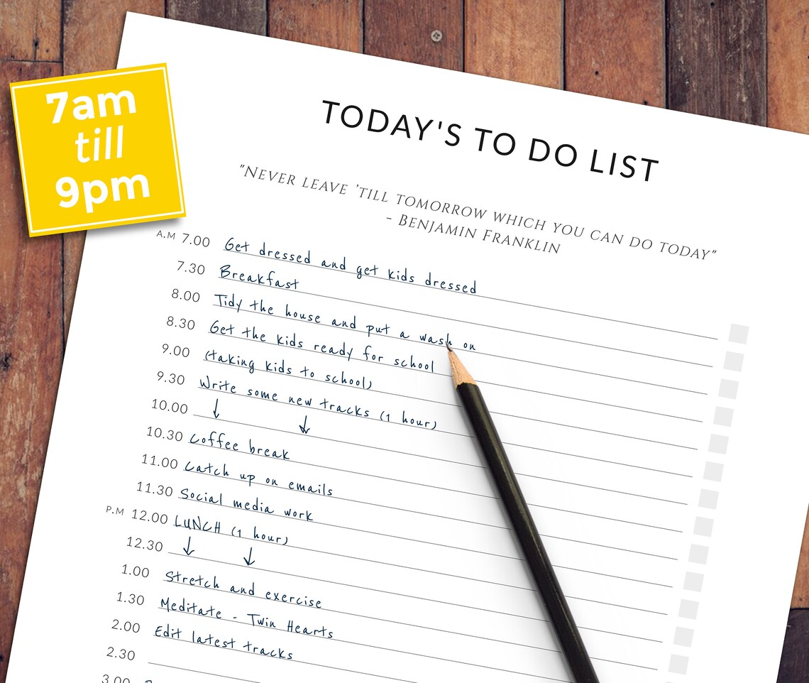 Printable to Do List With Times - Etsy