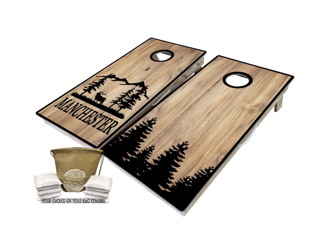 Custom Tree Mountain and Elk Cornhole Boards, Cornhole Boards, Trees ...