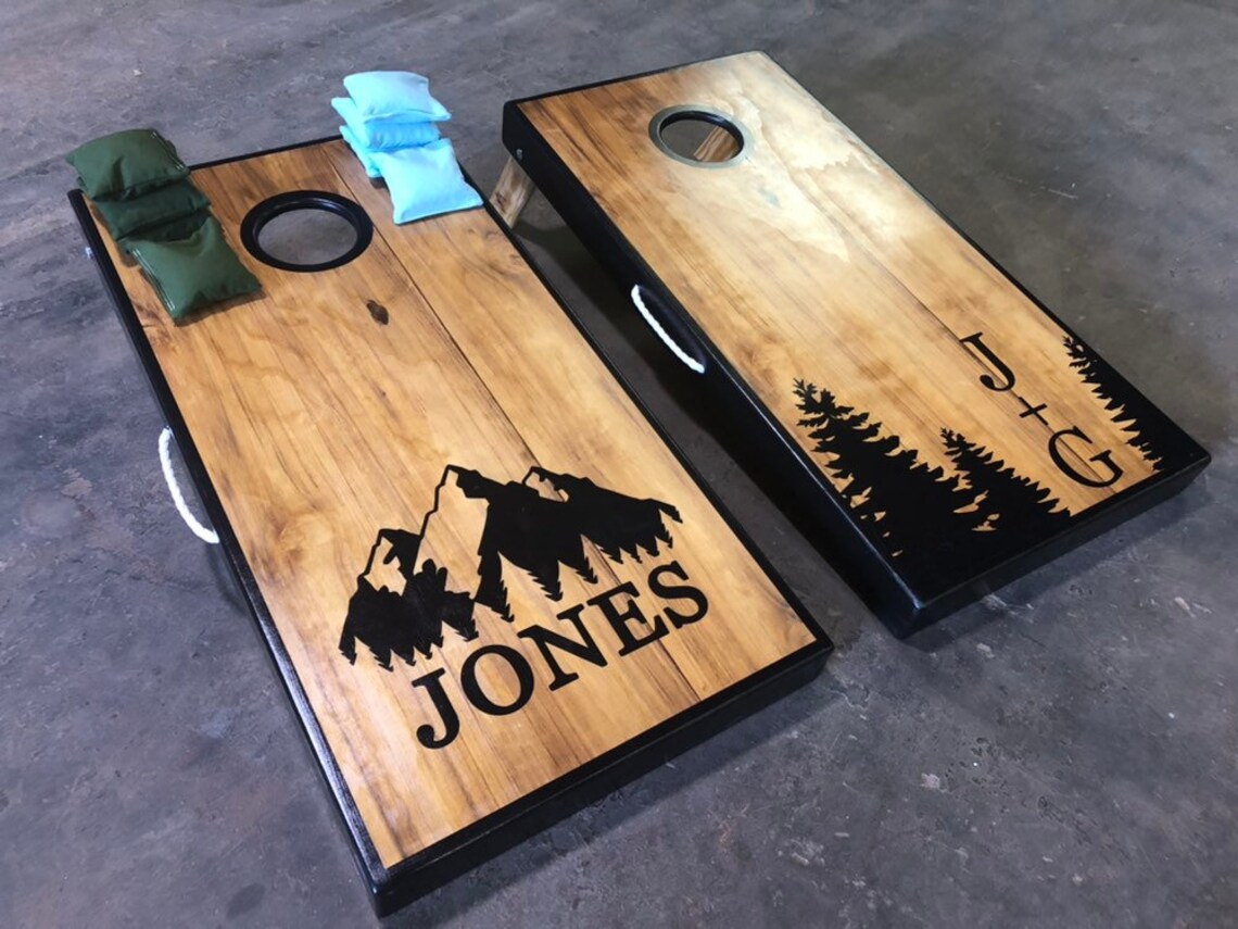Custom Tree and Mountain Cornhole Boards Outdoor Wedding | Etsy