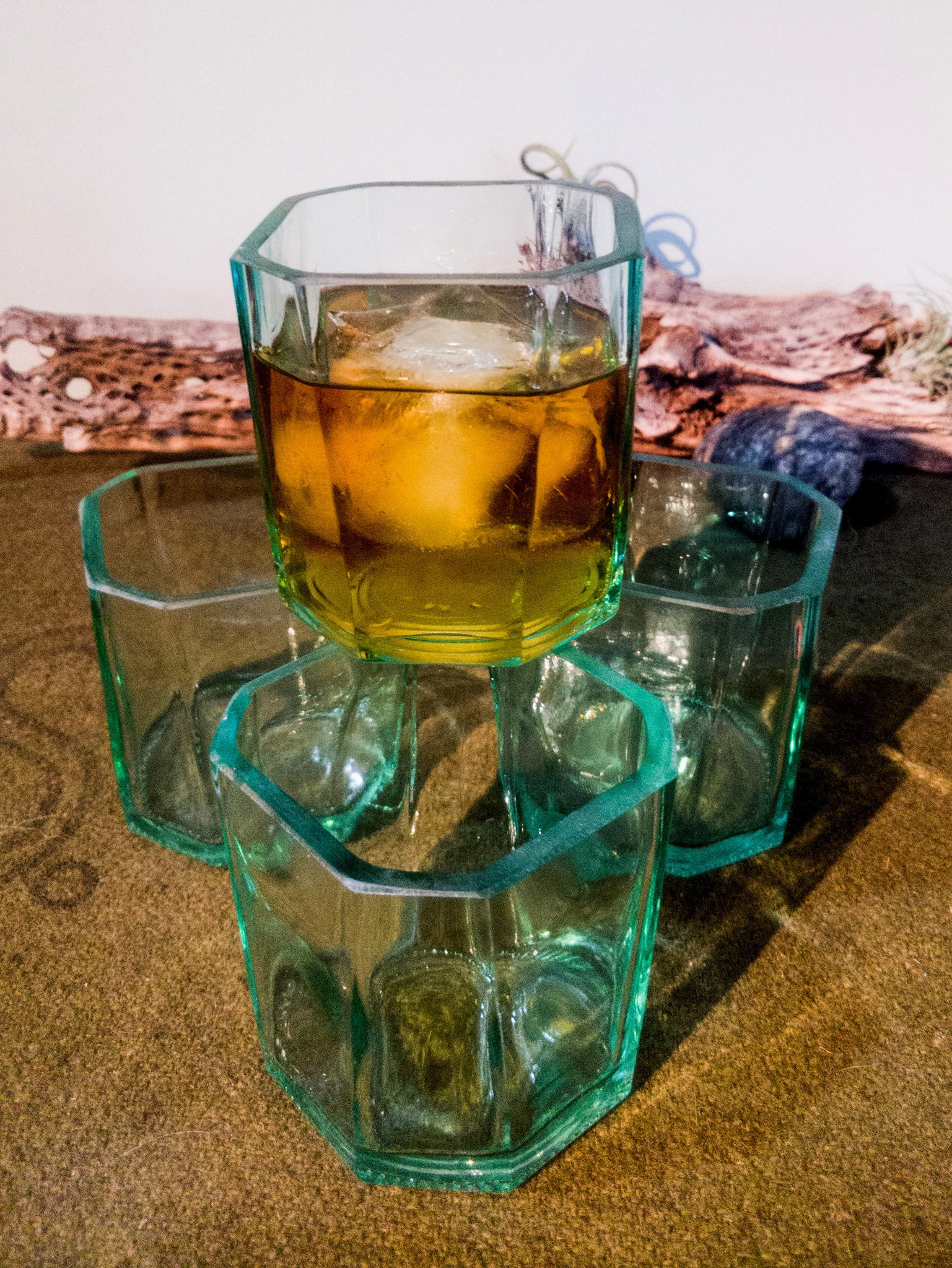 Octagonal Rocks Set 2, Upcycled Cut Bottle Glasses From New Amsterdam ...