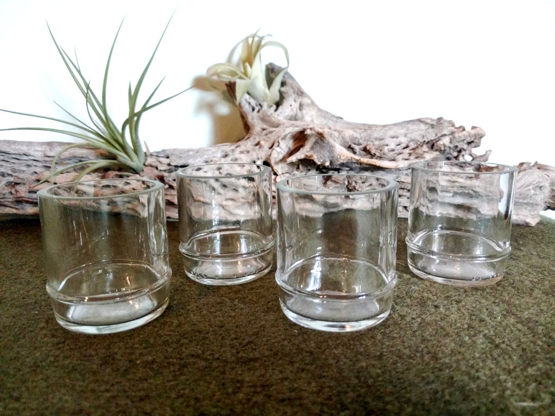 Shot Glass Set of 4, Upcycled Cut Clear Glass W/ Raised Ring at Base ...