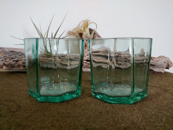 Octagonal Rocks Set 2 Upcycled Cut Bottle Glasses From New - Etsy