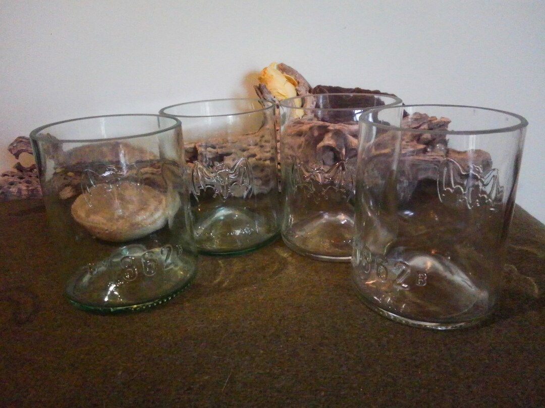 Bacardi Rum Rocks Set 2, Upcycled Cut Liquor Bottle Glasses in Aqua or ...