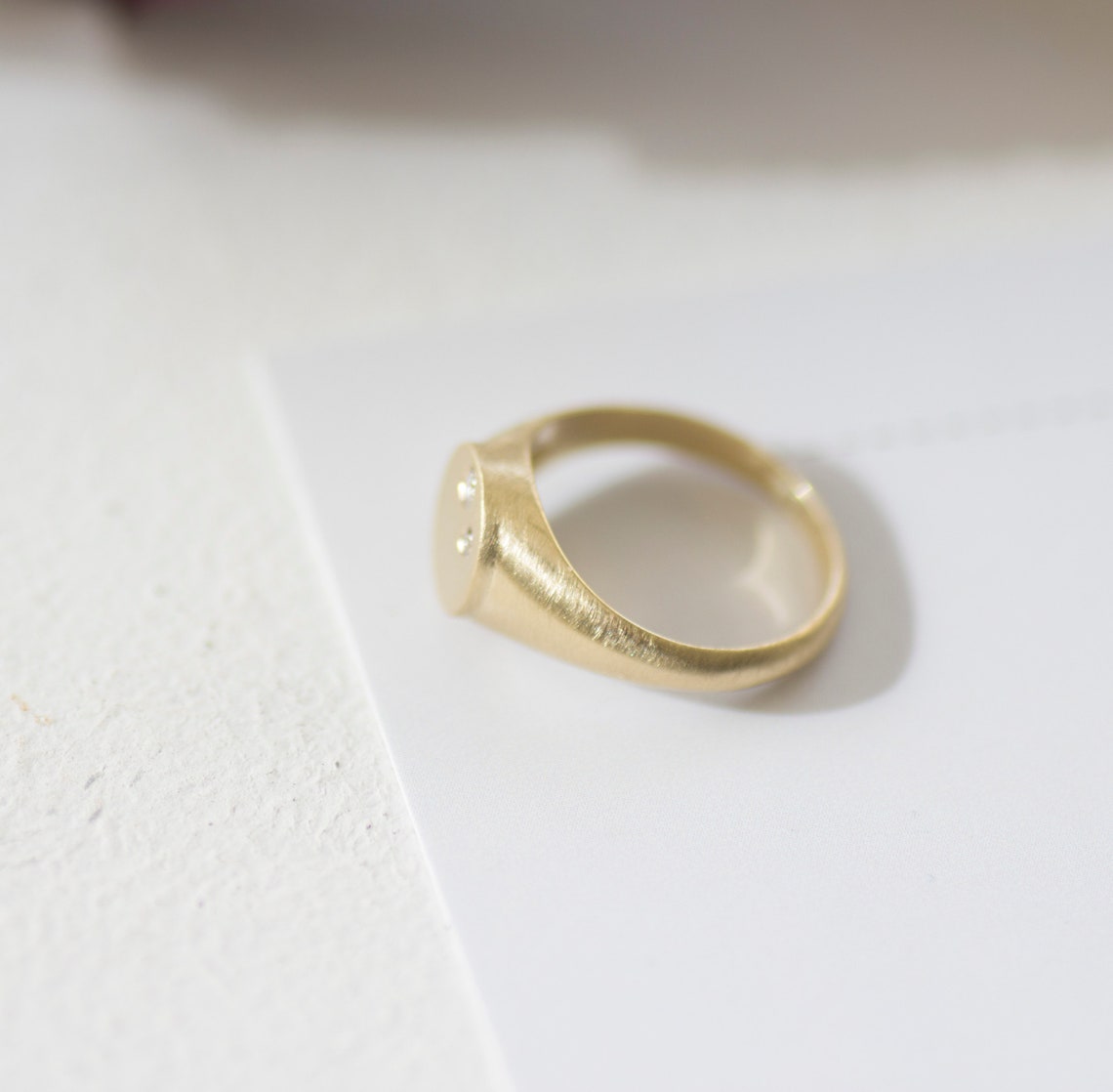 14K Gold Diamond Signet Ring Woman Signet Ring Gold Delicate - Etsy