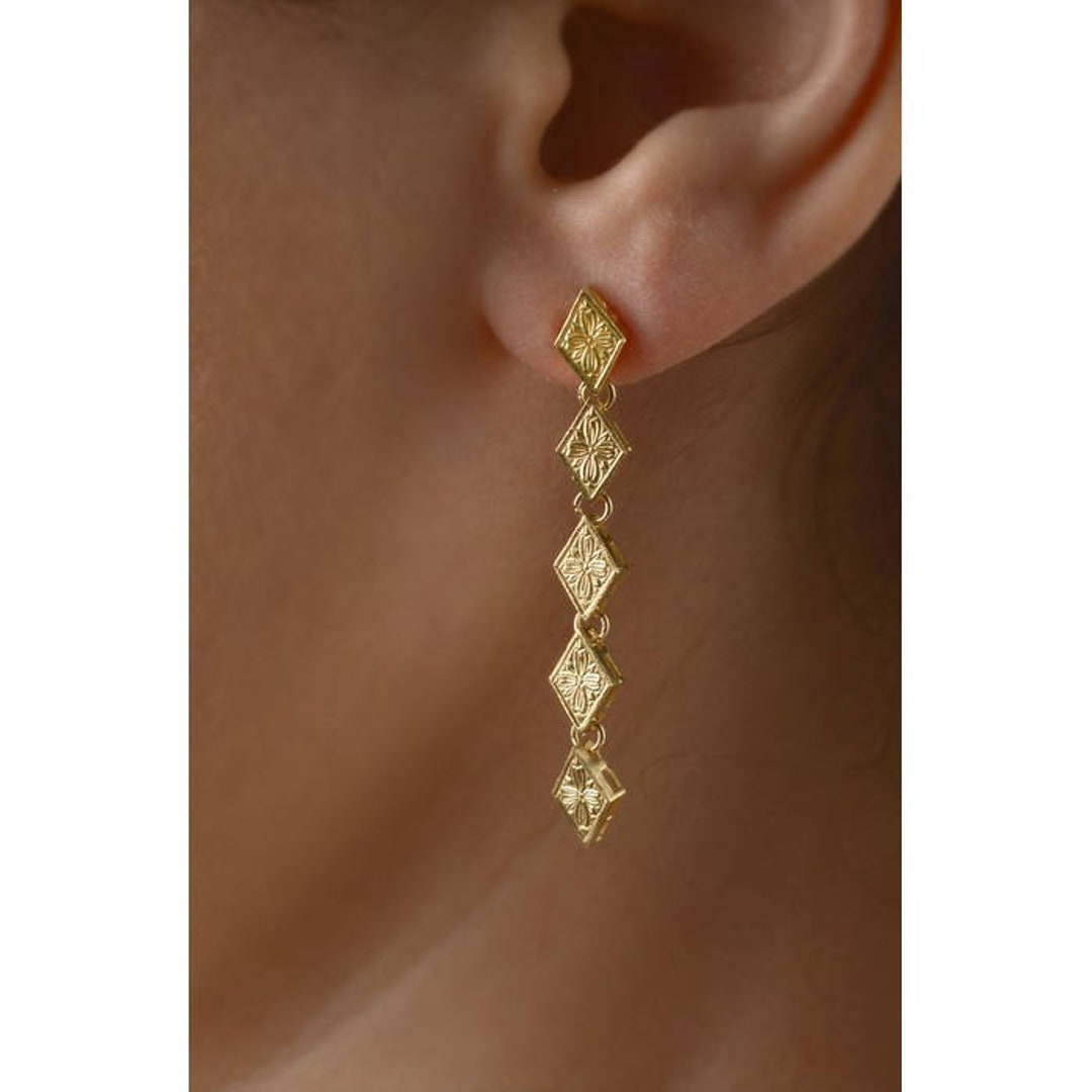 Baumeln Gold Ohrringe, 18k Gold Ohrringe, Vintage Gold Ohrring, Blumen ...