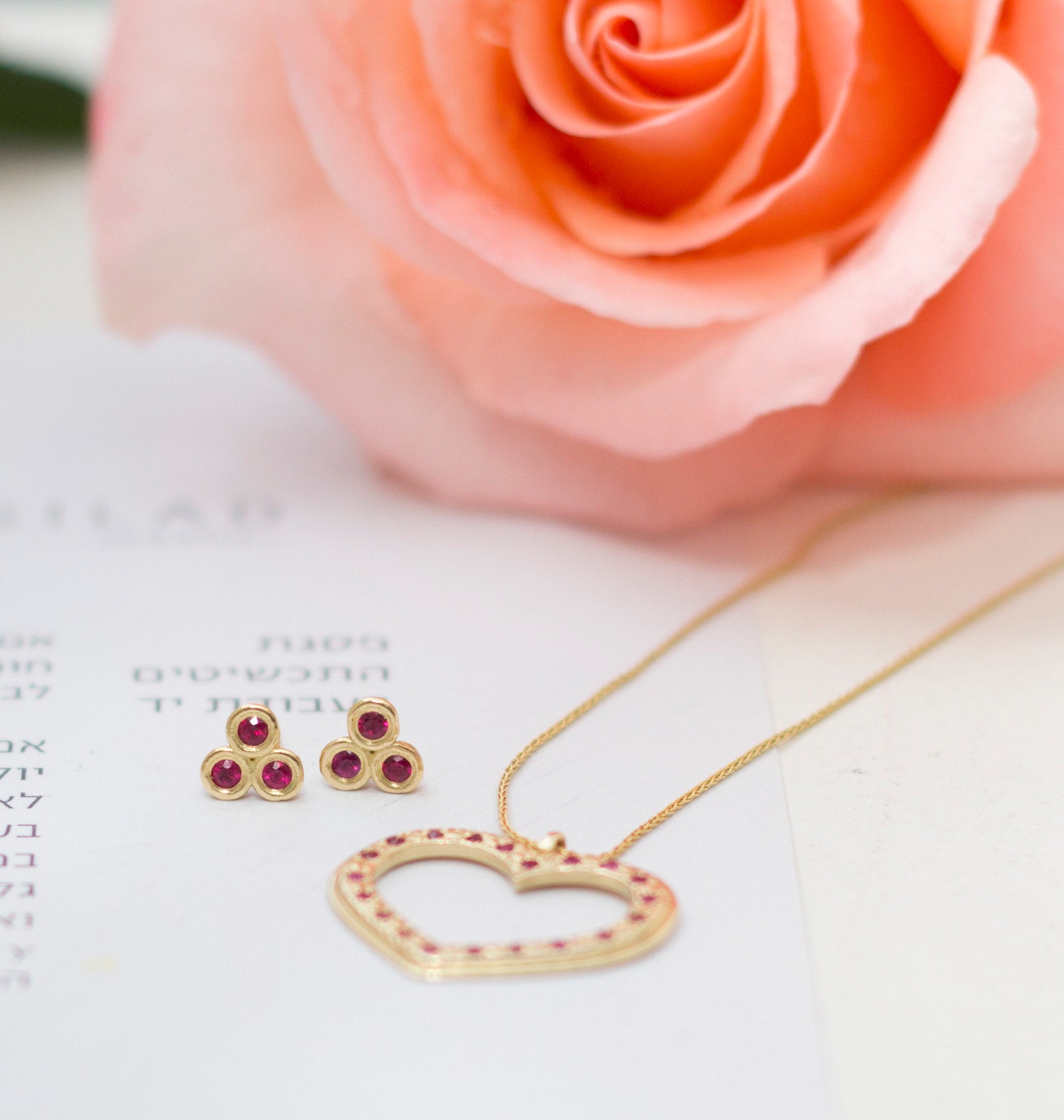 Gold Ruby Jewelry Set Gold Heart Pendant Necklace 18k Gold - Etsy
