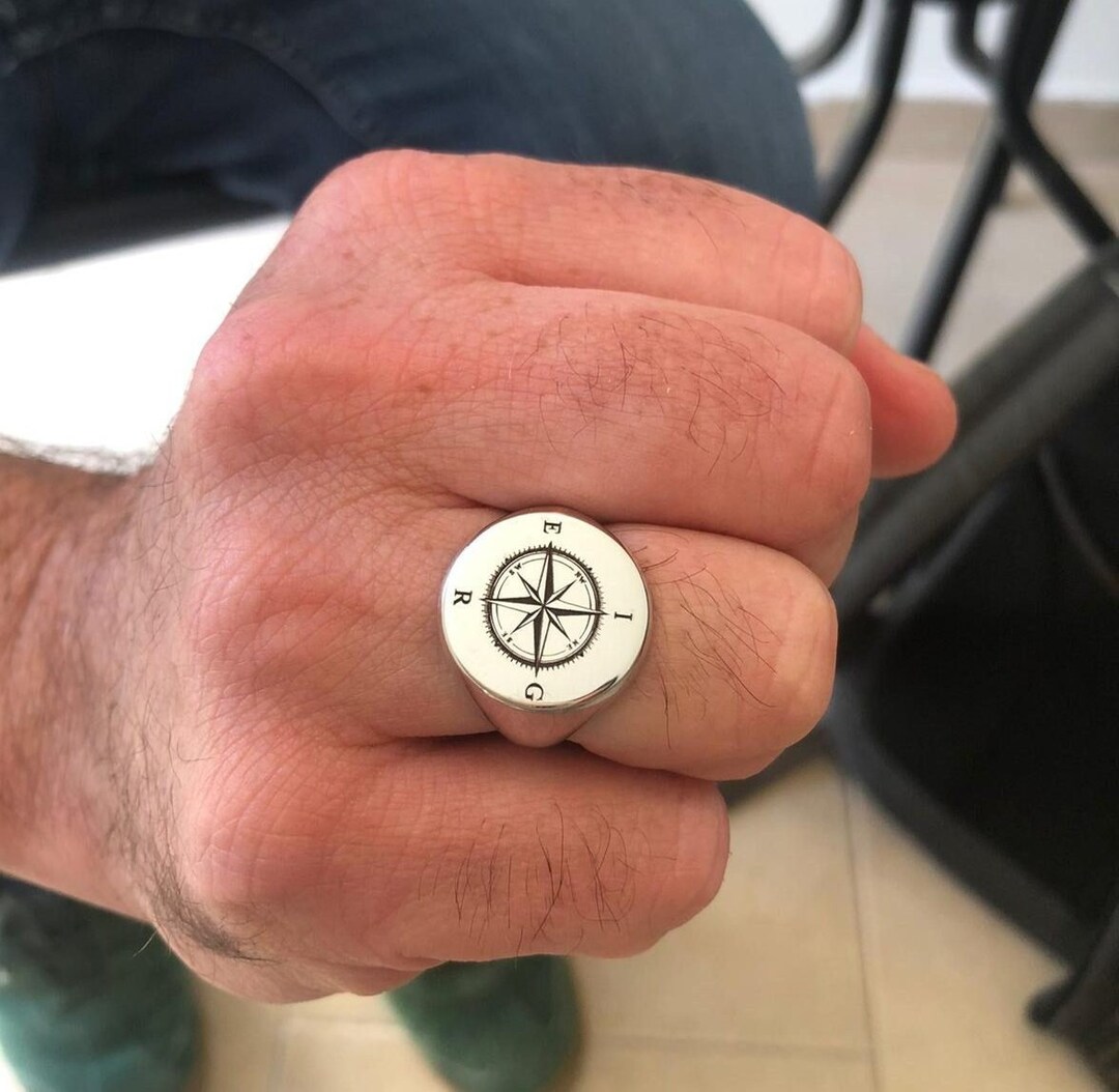 14K Gold Man Signet Compass Ring Gift - Etsy