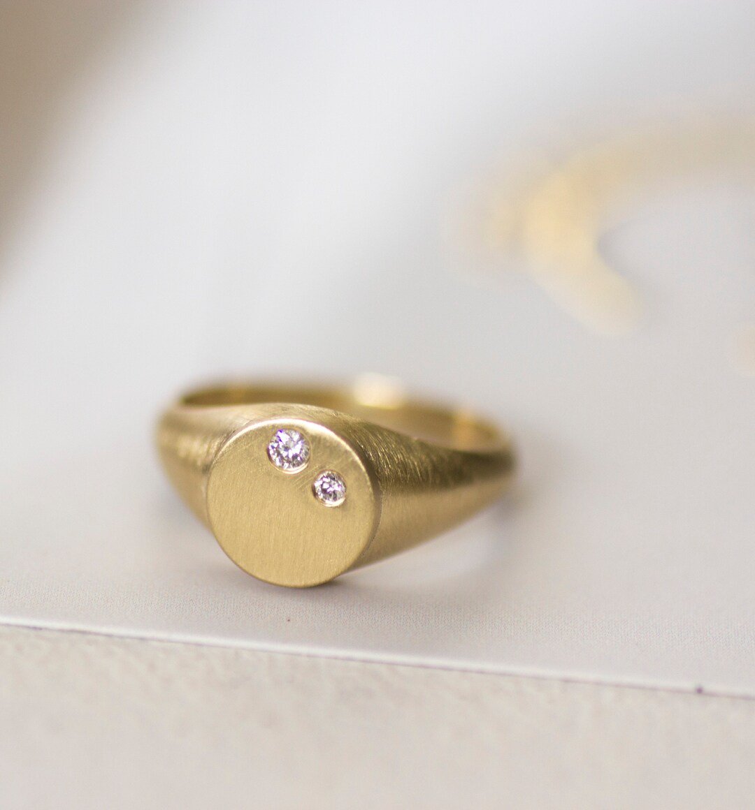 14K Gold Diamond Signet Ring, Woman Signet Ring, Gold Delicate Ring ...
