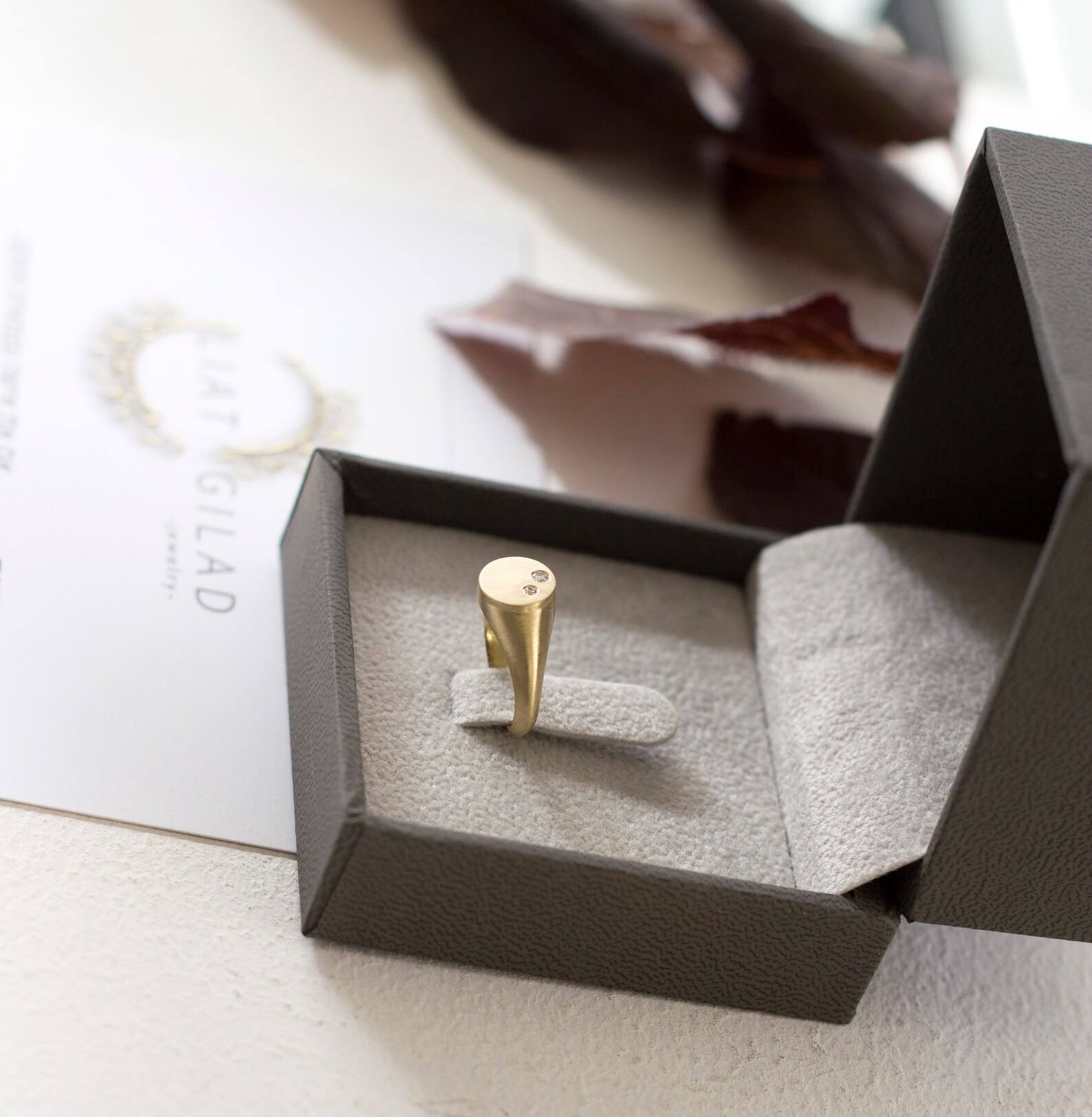 14K Gold Diamond Signet Ring Woman Signet Ring Gold Delicate - Etsy