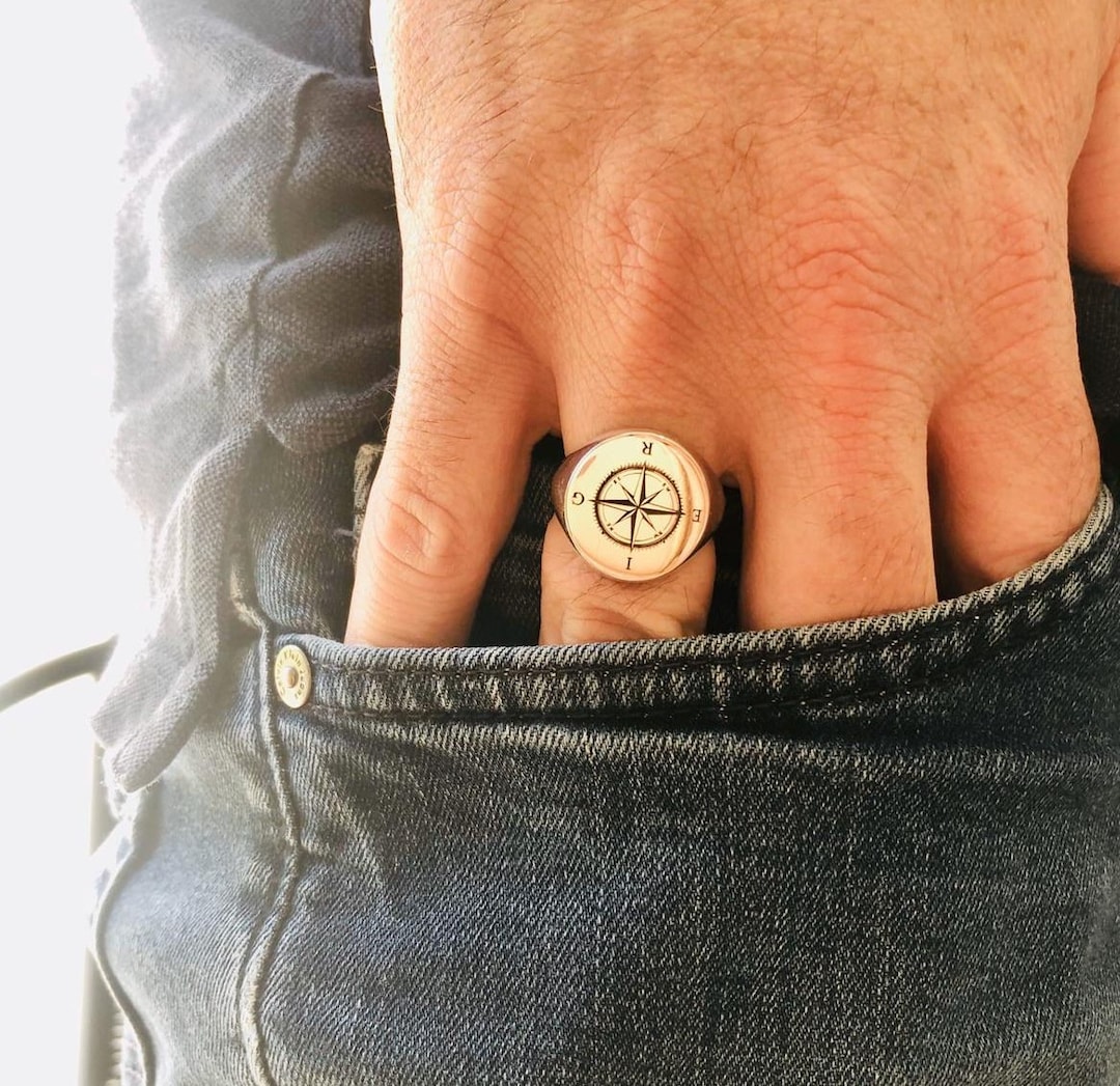 Nautical Ring Men, Navigation Ring Gift, Star Signet Pinky, Birthday ...