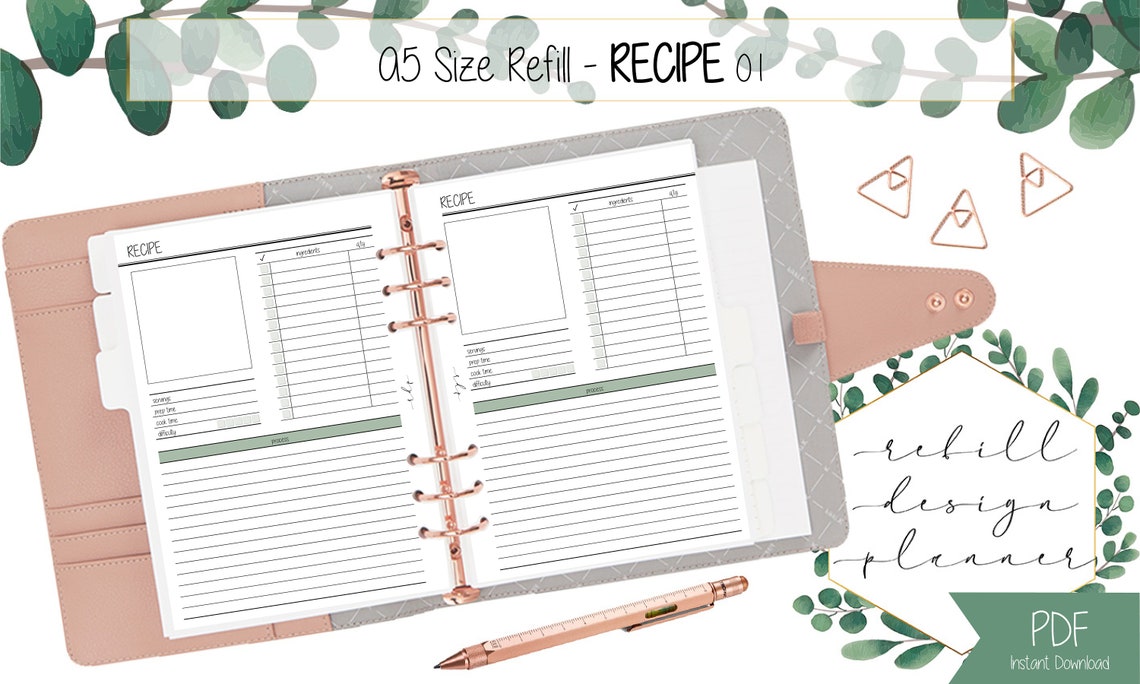 PRINTABLE A5 Size Recipe Sheet A5 Printable Planner Inserts - Etsy