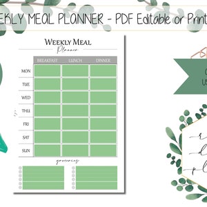 Editable & Printable PDF Weekly Meal Planner A4 and US Letter Size ...