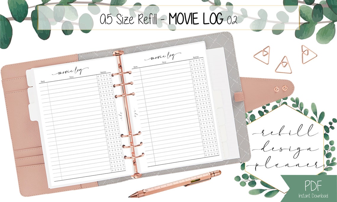 PRINTABLE A5 Size Movie Log A5 Printable Planner Inserts Film Checklist ...