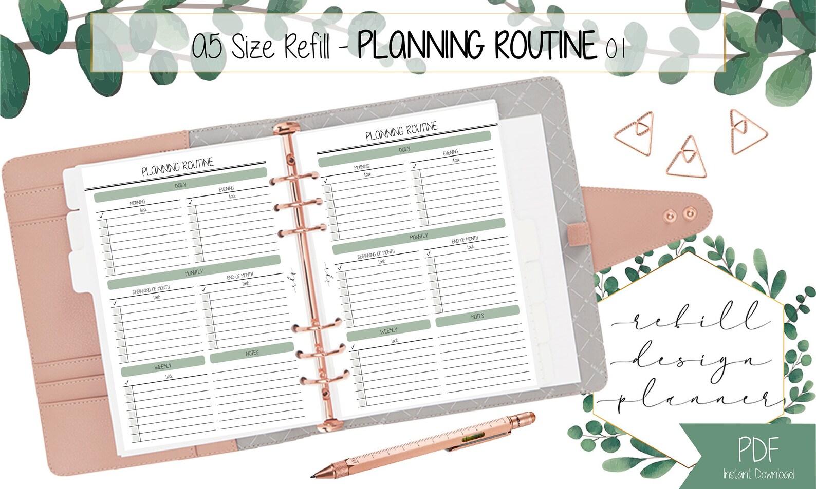 PRINTABLE A5 Size Planning Routine A5 Printable Planner Inserts ...