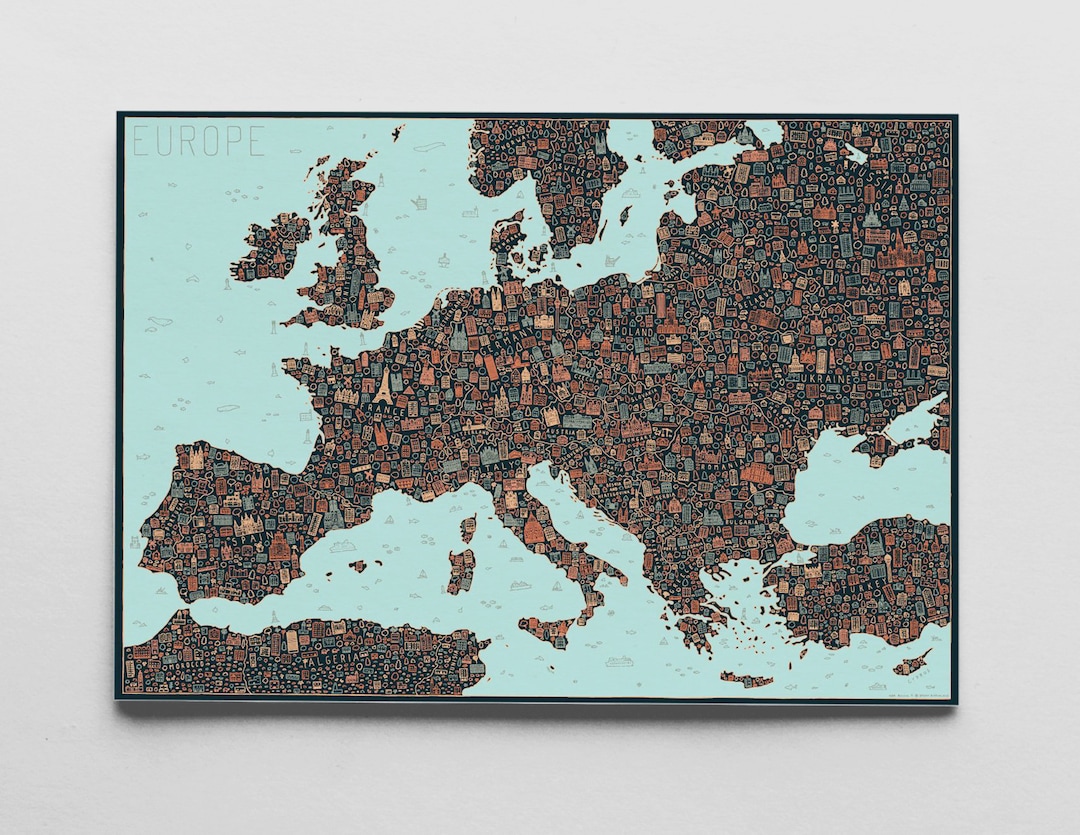 EUROPE Design Map Poster, Art Print - 'dark Copper' - Etsy