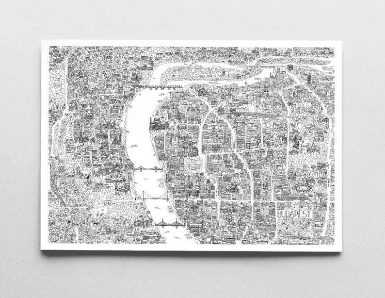 BUDAPEST Design Map Poster, Art Print - 'black&white' - Etsy