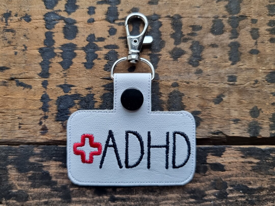 ADHD Embroidered Keychain | Medical Alert Embroidered Keyring | Faux ...